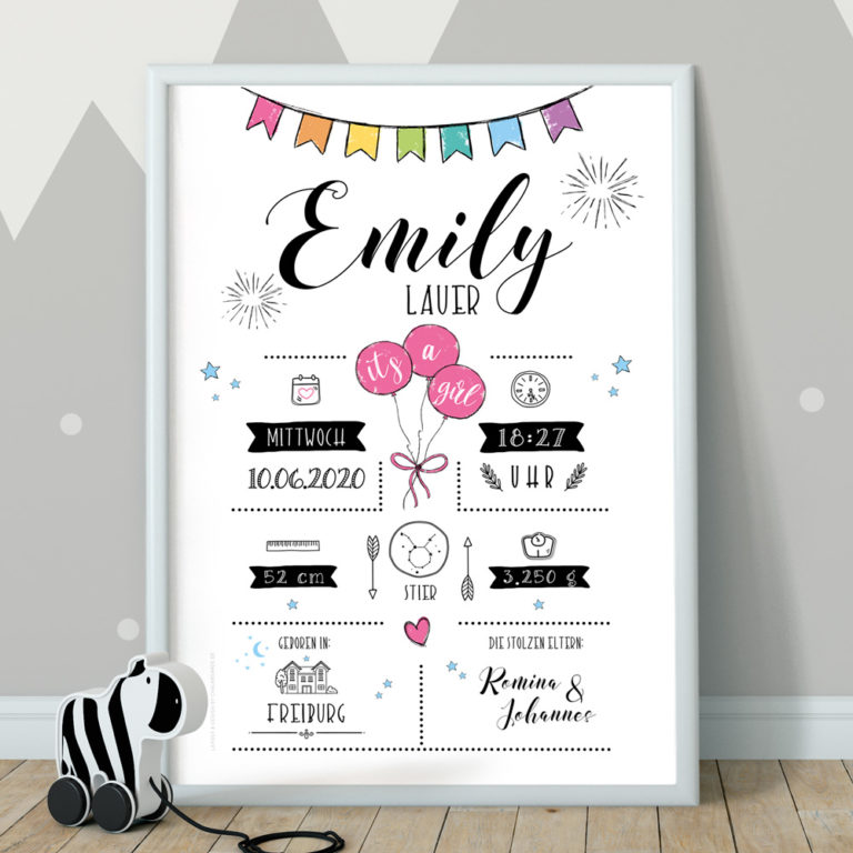 Poster zur Geburt im hellen Design | Chalkboards.de